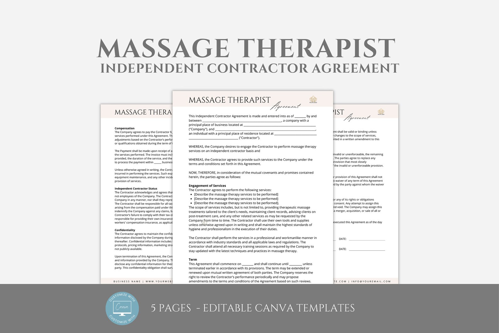 Editable Massage Therapist Independent Contractor Agreement, Massage ...