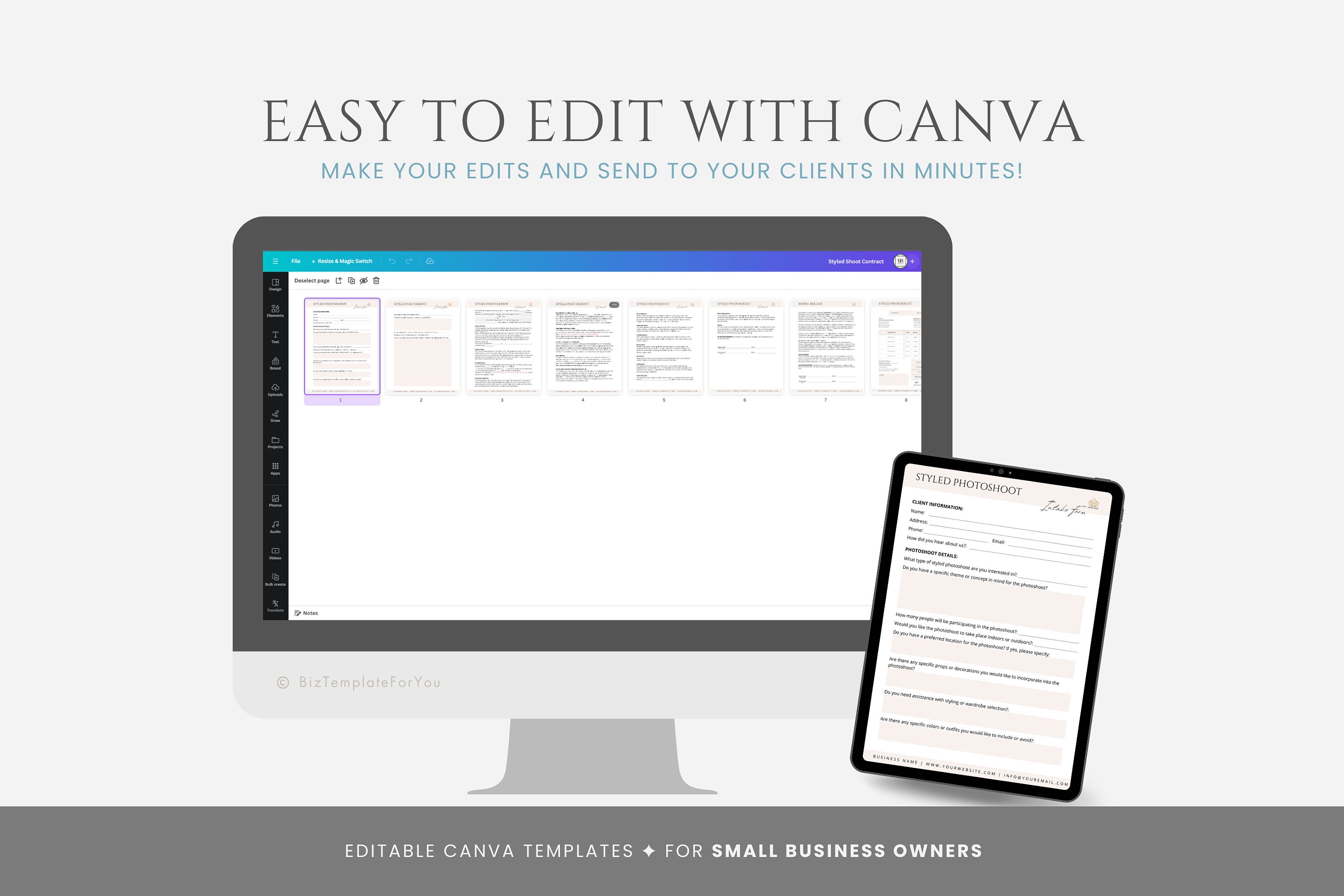 Editable Styled Shoot Contract Template, Mini Session Photography Forms ...