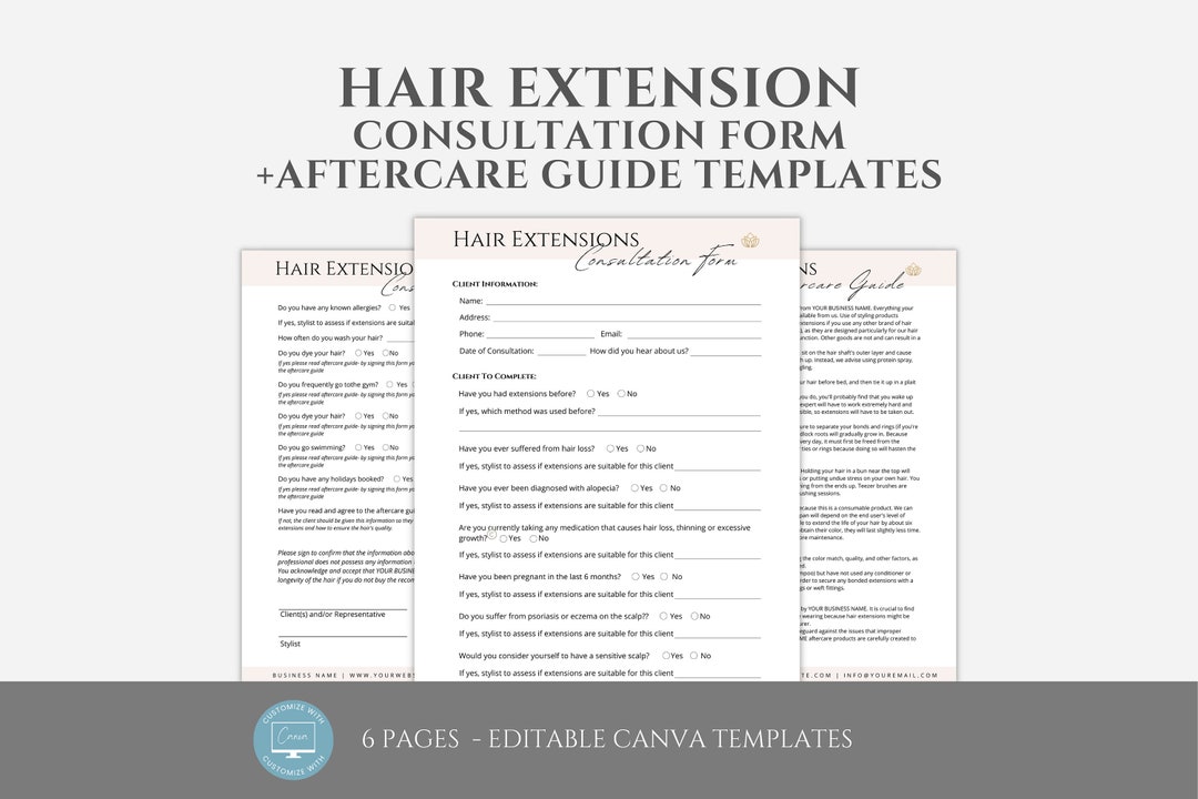 Editable Hair Extension Consultation Form, Hair Extensions Aftercare ...