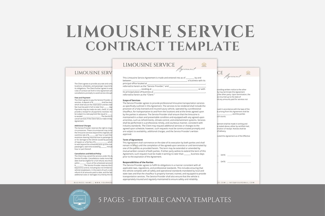 Editable Limousine Service Agreement Template, Limo Service Contract ...