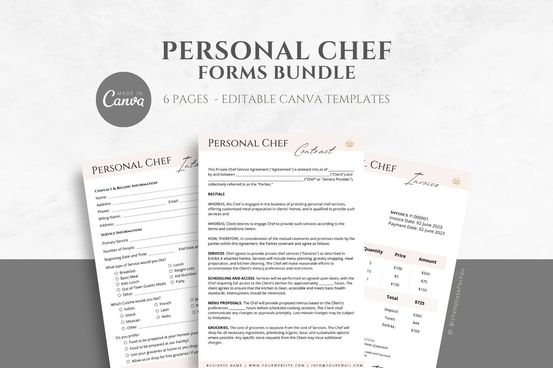 Editable Personal Chef Contract Template, Private Chef Contract ...