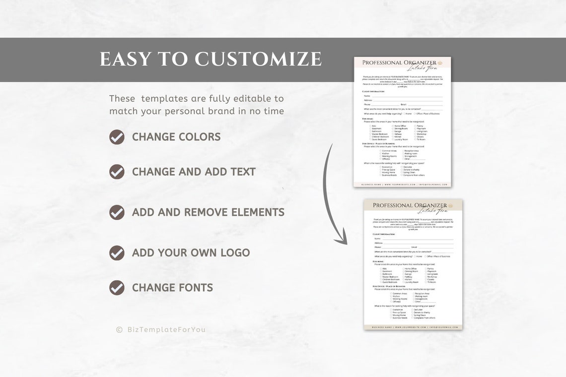 Editable Professional Organizer Client Intake Form Template, Home ...