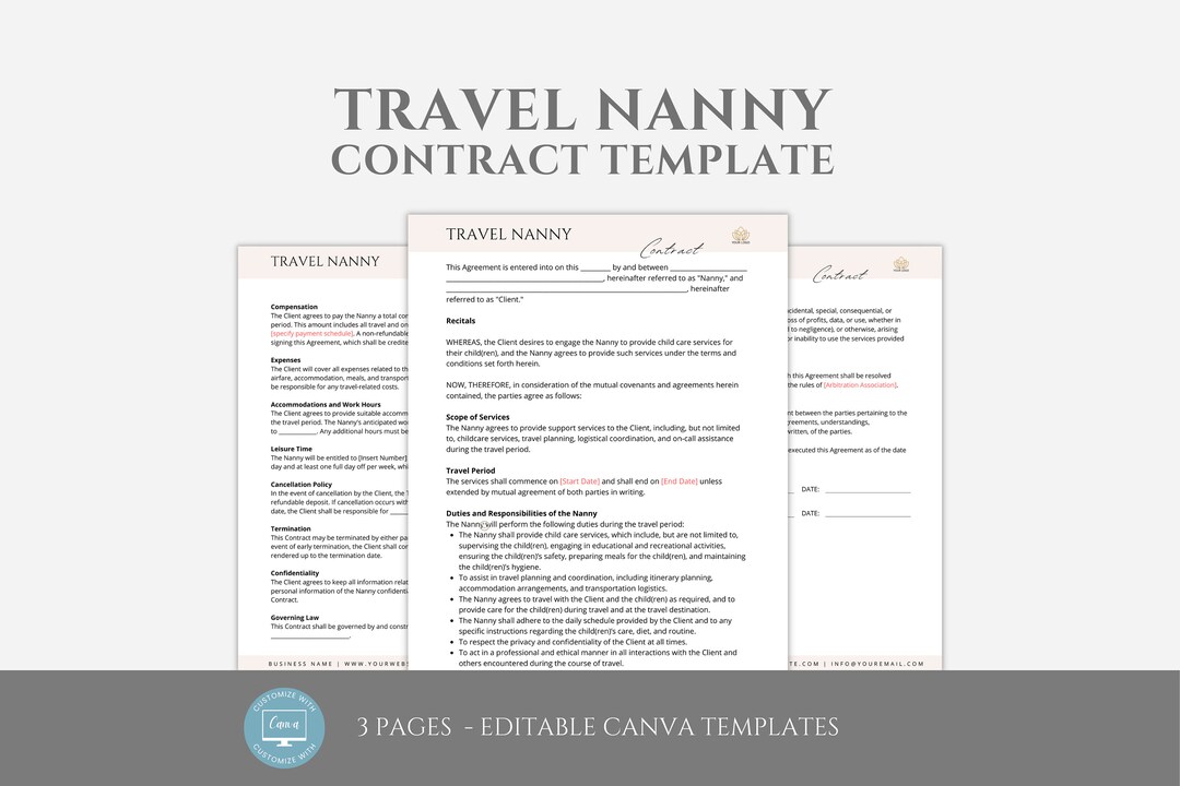 Editable Travel Nanny Contract Template, Family Nanny Onboarding ...
