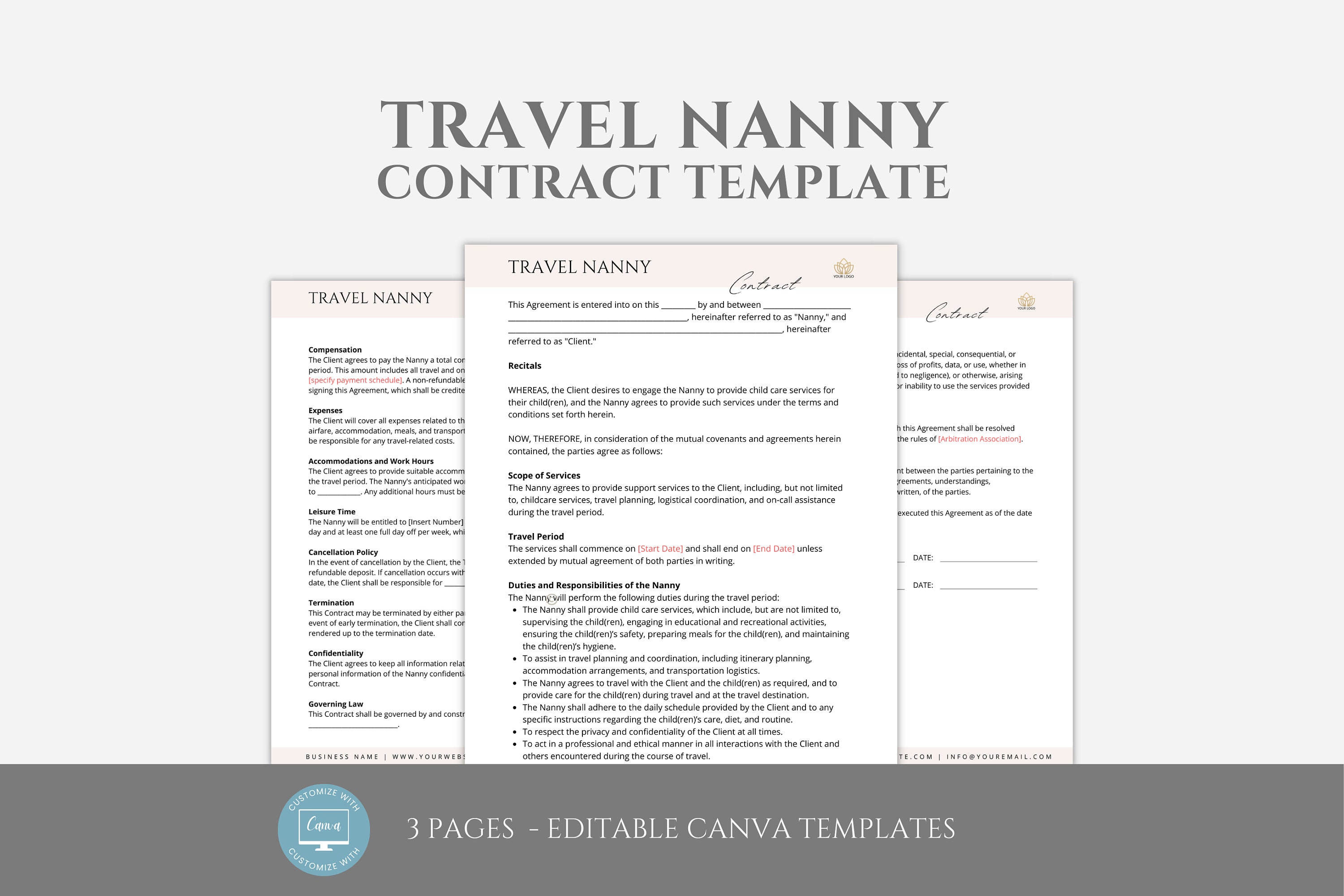 Editable Travel Nanny Contract Template, Family Nanny Onboarding ...