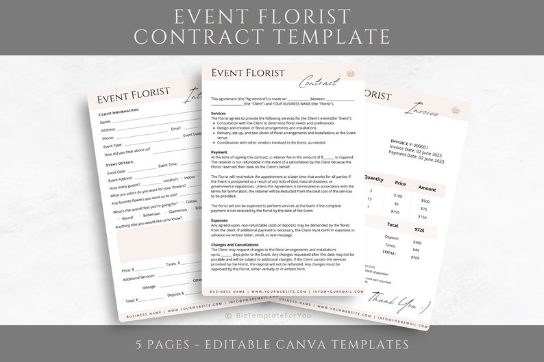 Editable Event Florist Contract Template, Flower Arrangements Service ...