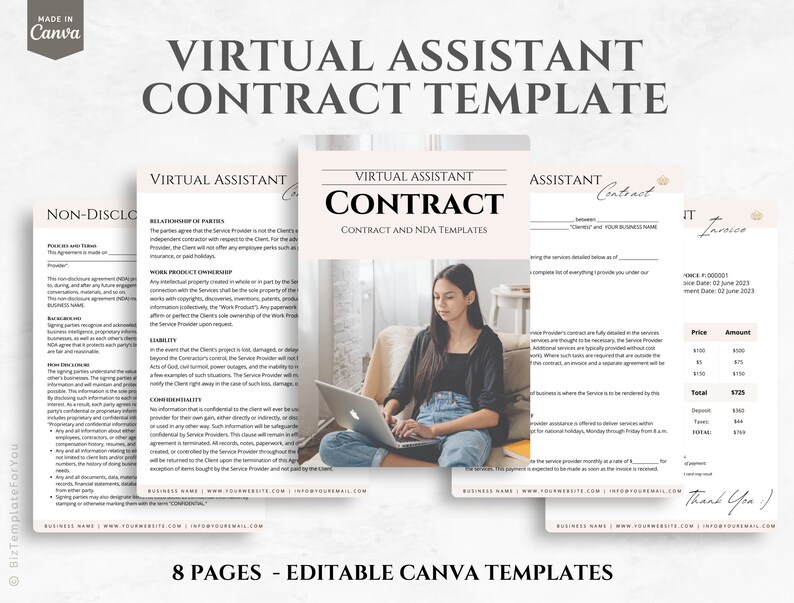Editable Virtual Assistant Contract Template Freelance - Etsy