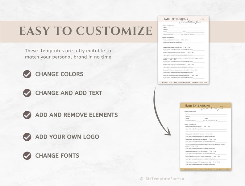 Fully Editable Hair Extension Consultation Form Template for - Etsy
