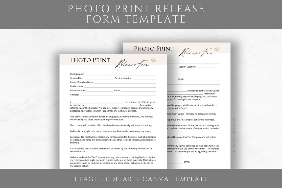 Editable Photo Print Release Form Template for Photographers, Print ...