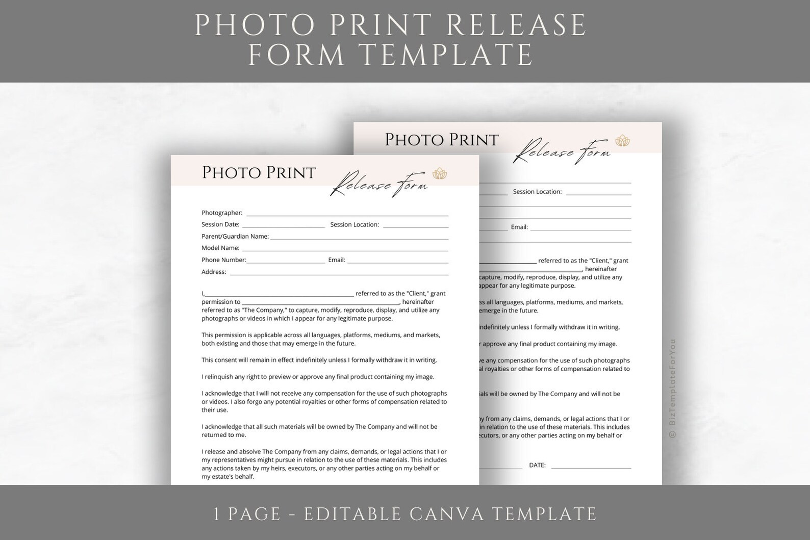 Editable Photo Print Release Form Template for Photographers, Print ...