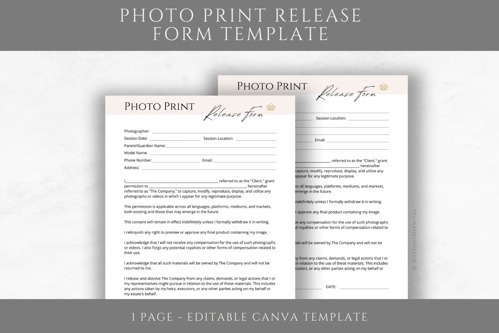 Editable Photo Print Release Form Template for Photographers, Print ...