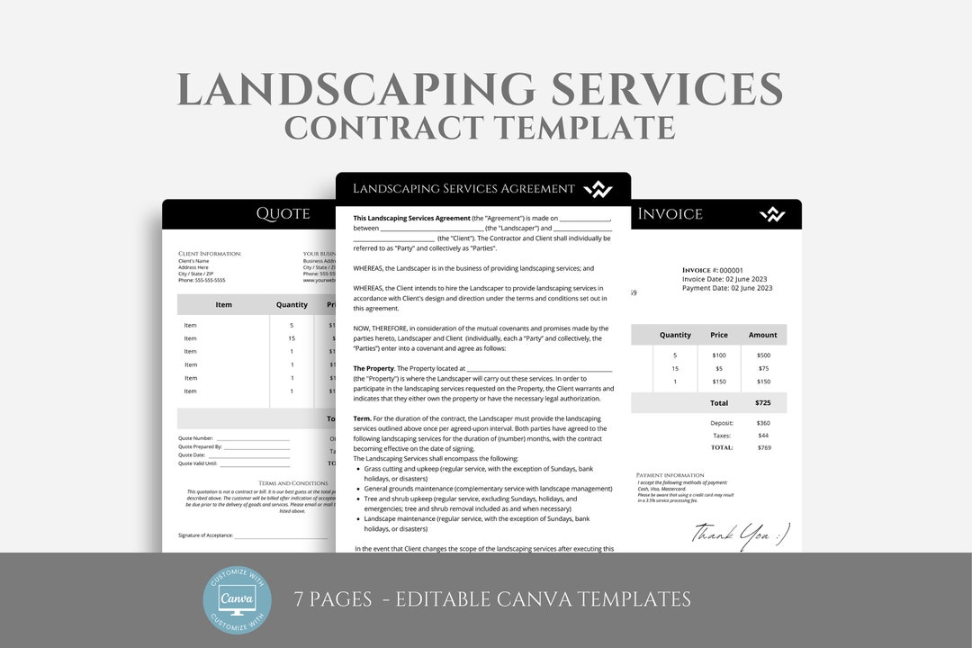 Editable Landscaping Contract Template, Professional Landscaping ...