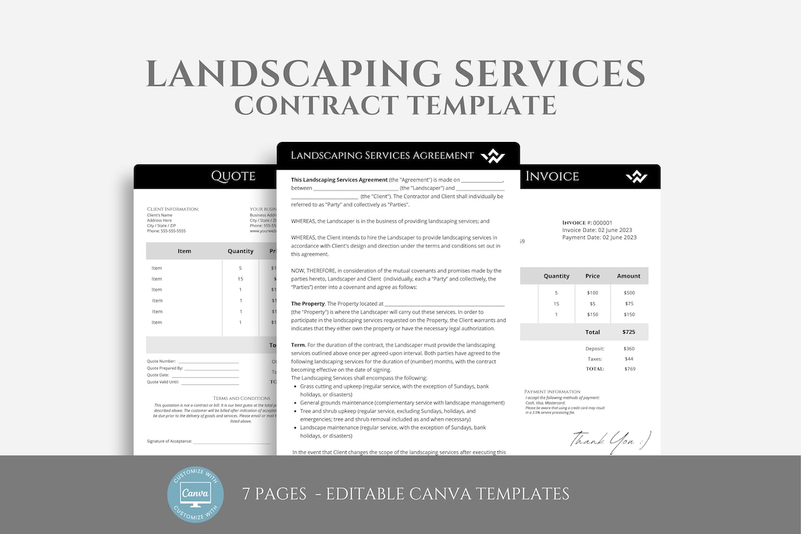 Editable Landscaping Contract Template, Professional Landscaping ...