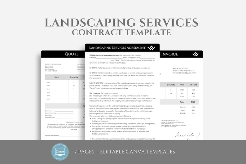 Editable Landscaping Contract Template, Professional Landscaping Business Services Agreement ...