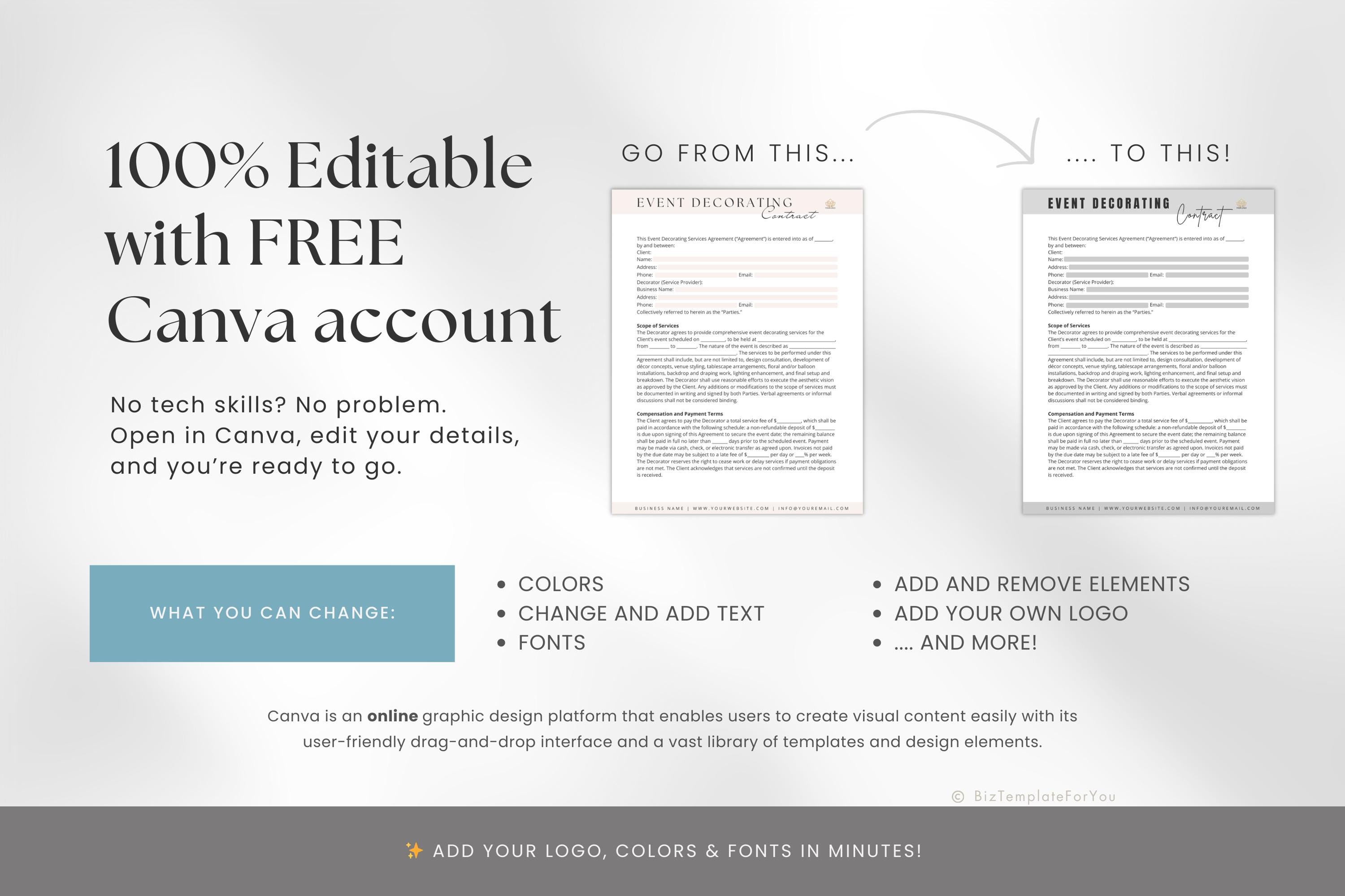 Event Decorating Forms Bundle, Templates for Decorators, Party ...