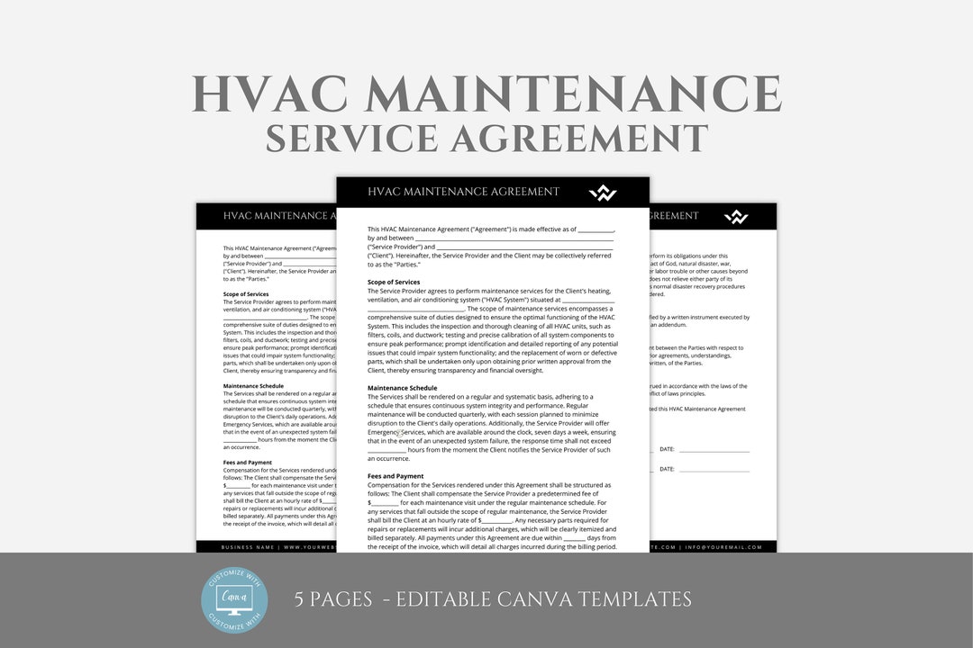Editable HVAC Maintenance Contract Template, HVAC Services Agreement ...