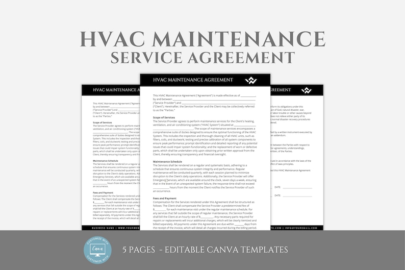 Editable HVAC Maintenance Contract Template, HVAC Services Agreement ...