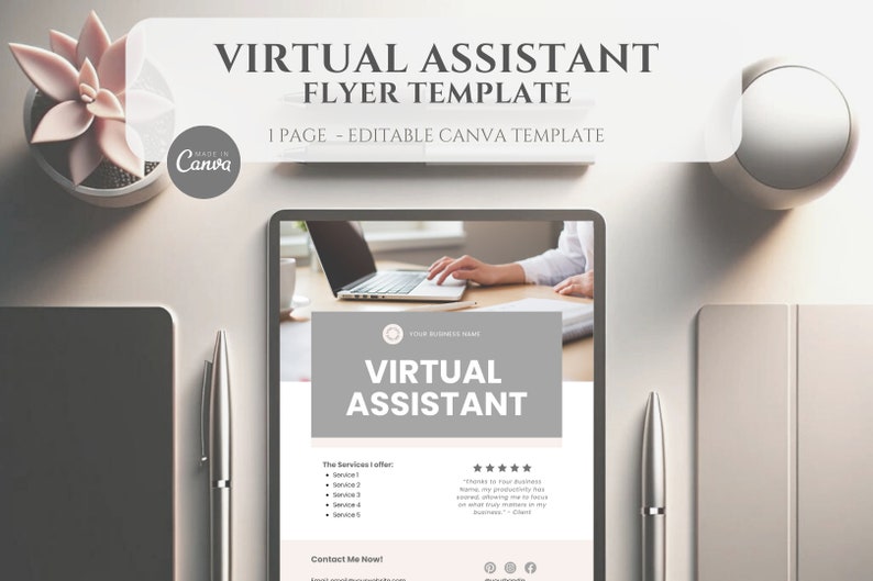 Editable Virtual Assistant Flyer Template, One Page VA Flyer, Virtual ...