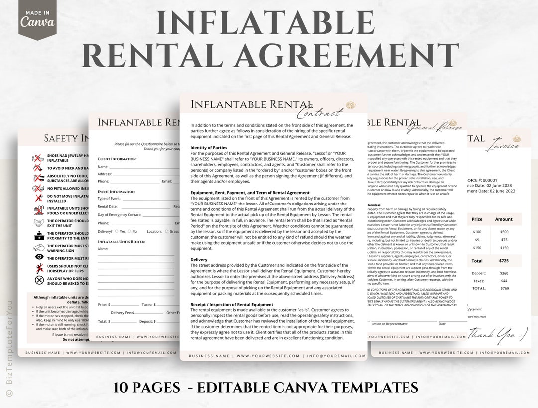 Editable Inflatable Rental Agreement Template Bounce House - Etsy