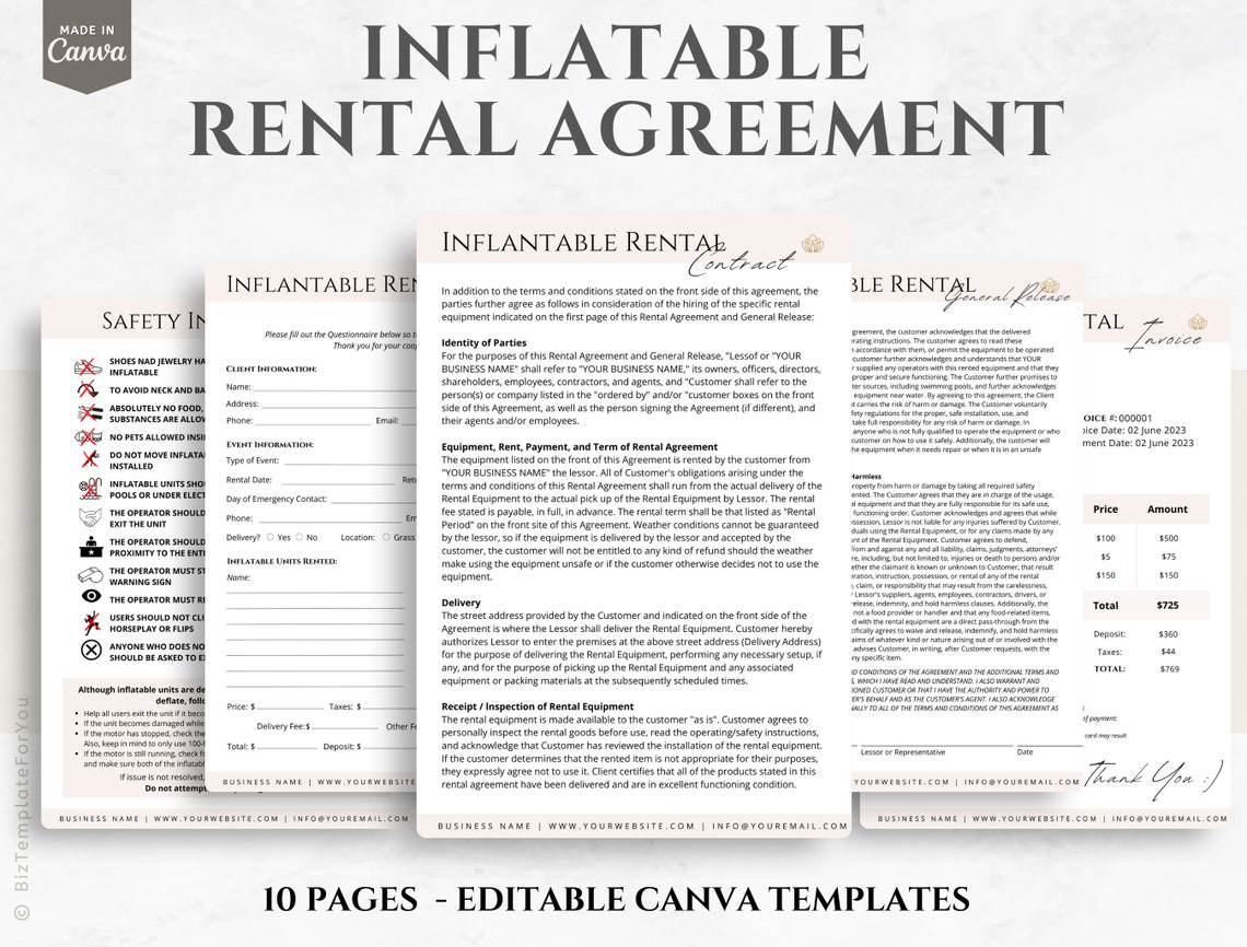 Editable Inflatable Rental Agreement Template Bounce House - Etsy