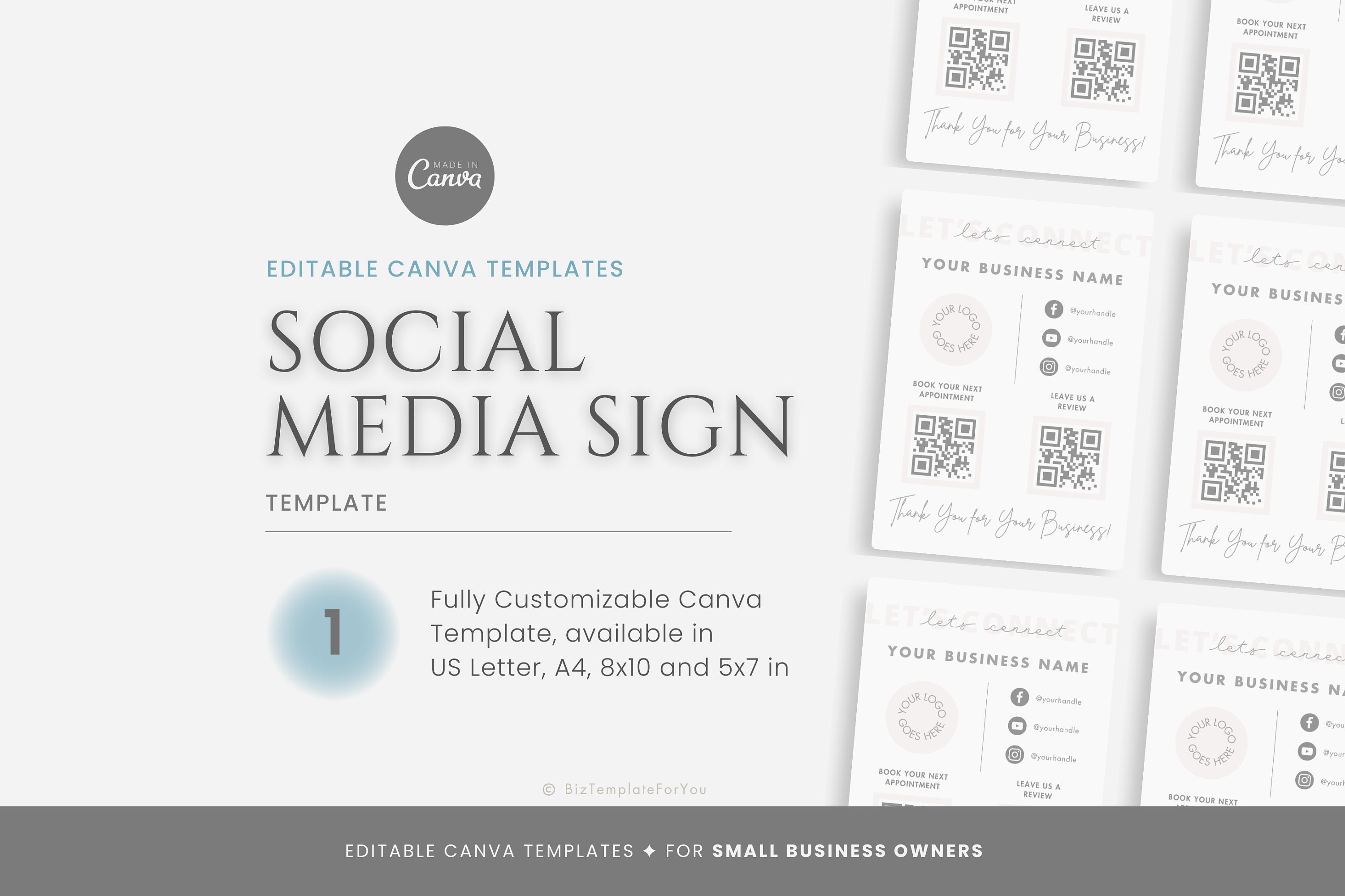 Editable Social Media Sign Template, Business QR Code Sign, Printable ...
