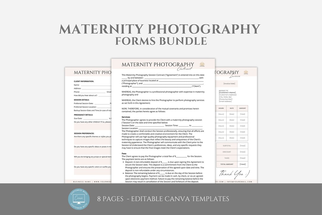 Editable Maternity Photography Contract Template, Incl. Intake Form ...