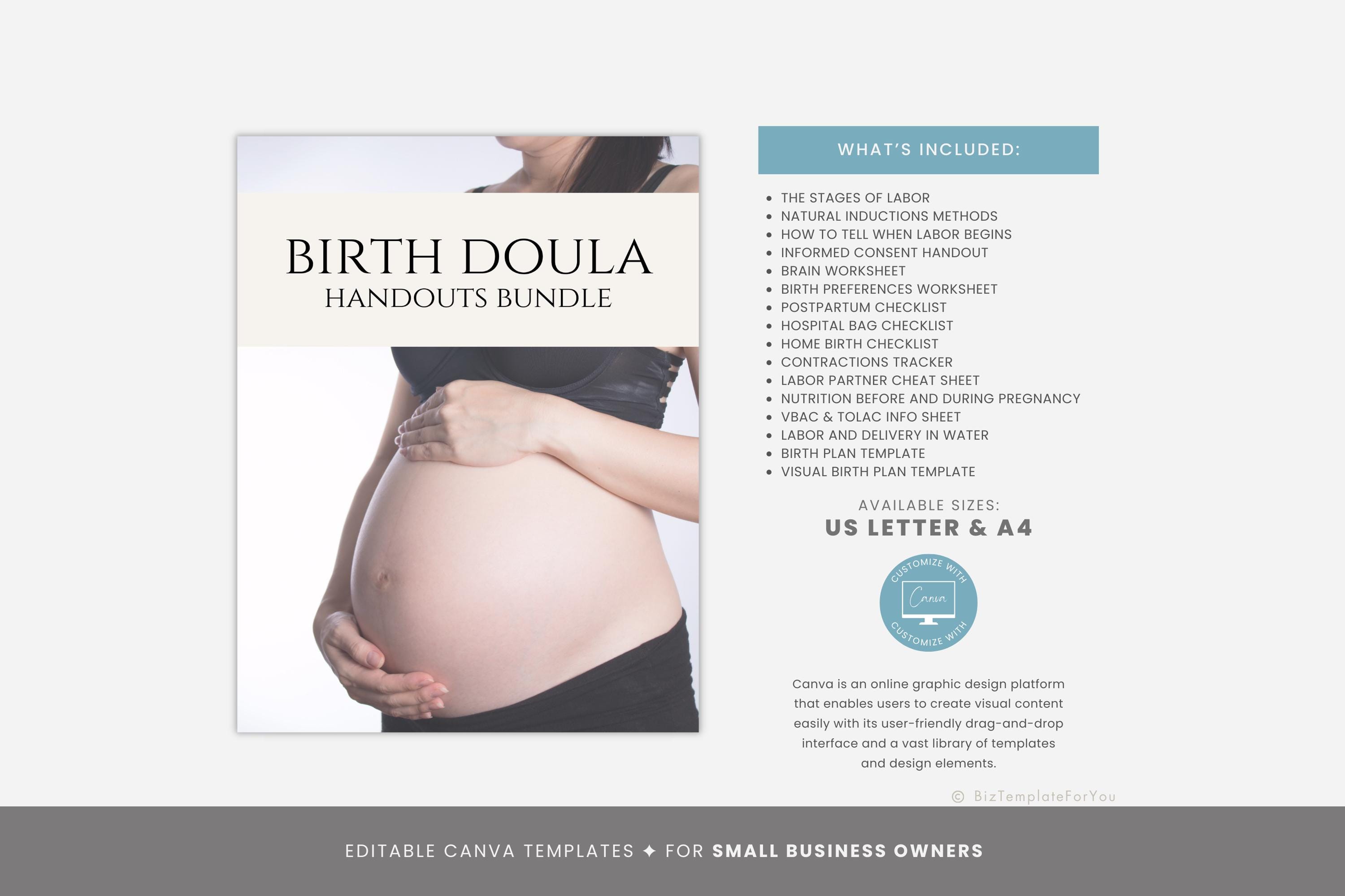 Editable Birth Doula Handouts Templates Bundle, Birth and Labor ...