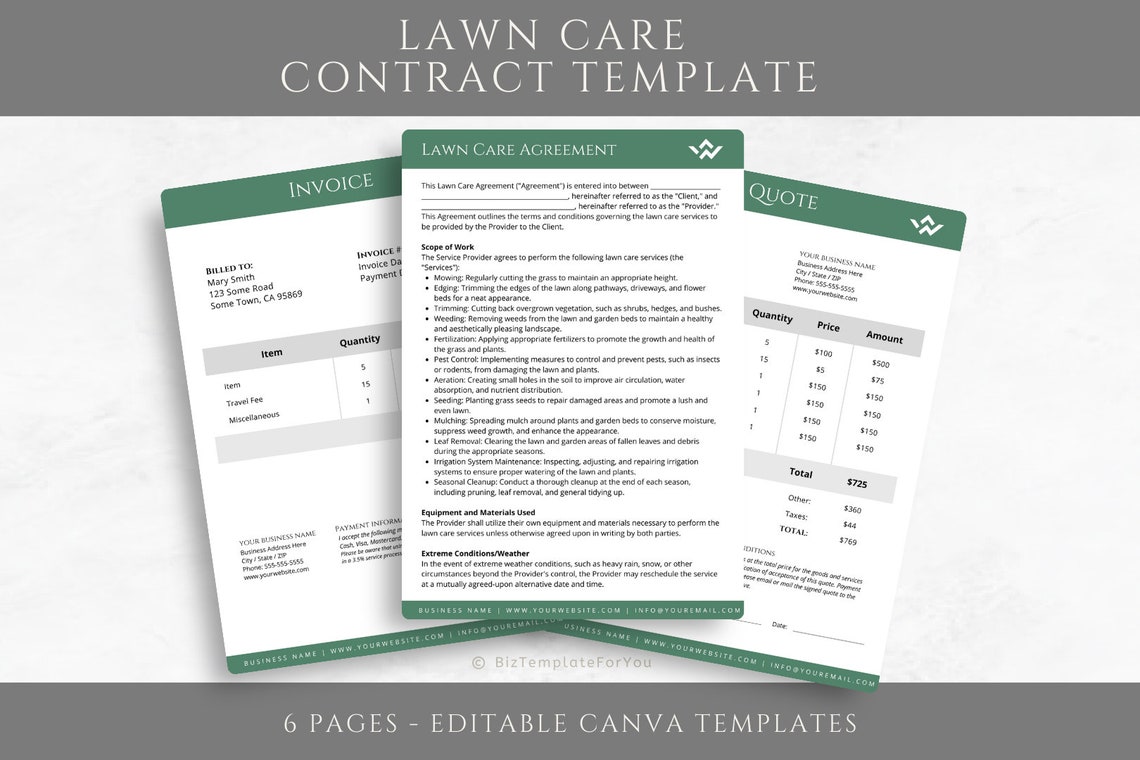 Editable Lawn Care Contract Template, Professional Lawn Maintenance ...