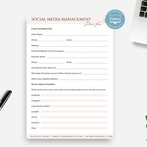 Editable Social Media Manager Client Intake Form Template, Freelance ...