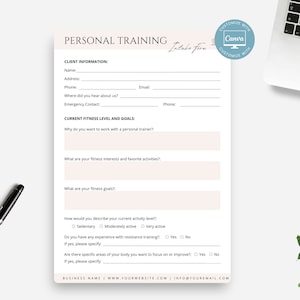Editable Personal Trainer Client Intake Form, Personal Training ...