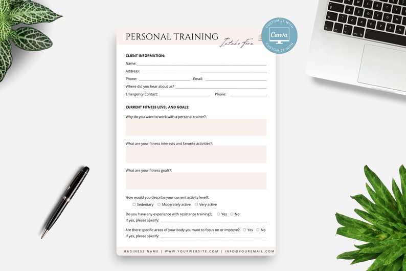 Editable Personal Trainer Client Intake Form, Personal Training ...