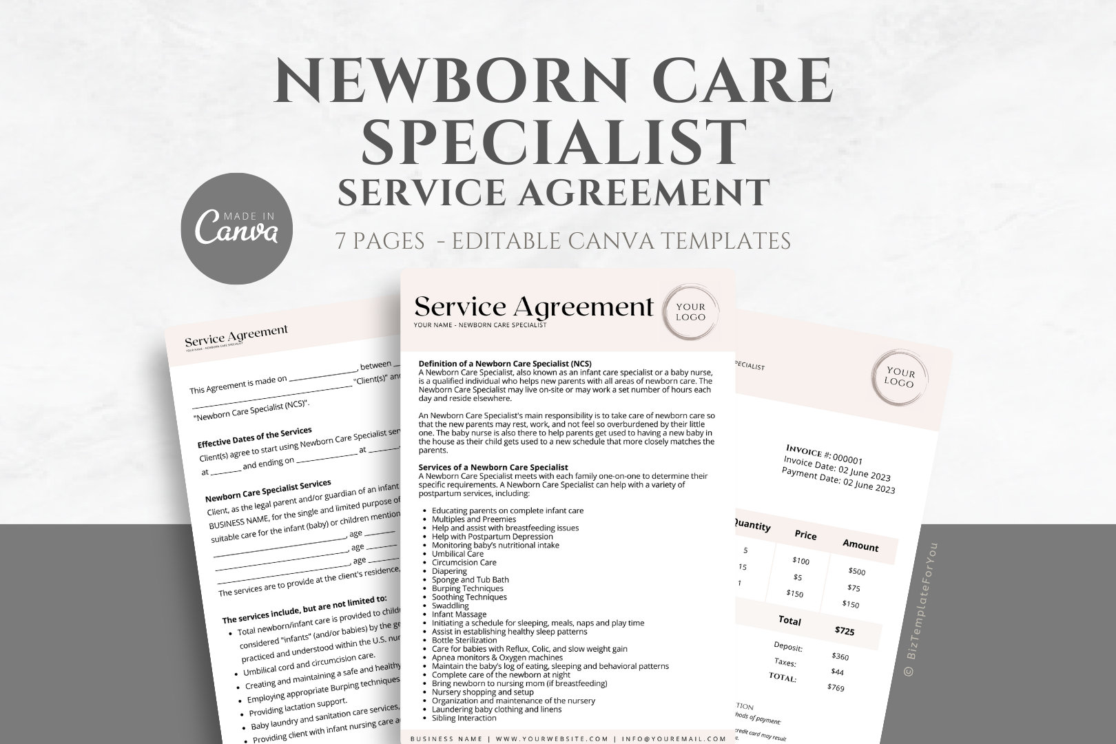 Editable Newborn Care Specialist Service Agreement, Postpartum Baby ...