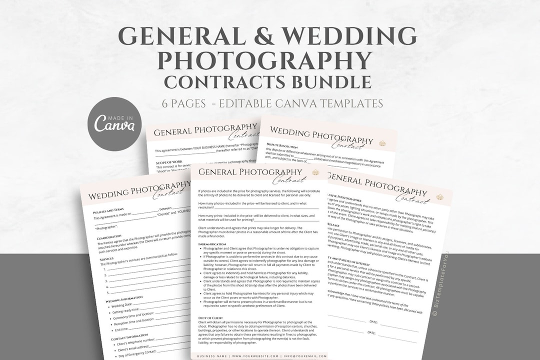 Editable General Photography and Wedding Photography Contracts Template ...