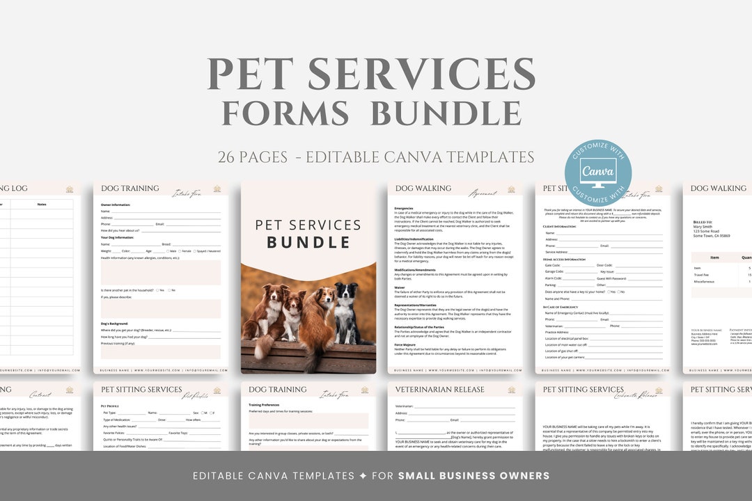Editable Pet Services Forms Bundle, Pet Sitter Templates, Dog Walker ...