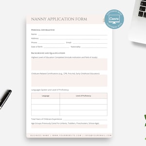 Nanny Agency - Nanny Application Intake Form Template, Editable Nanny ...