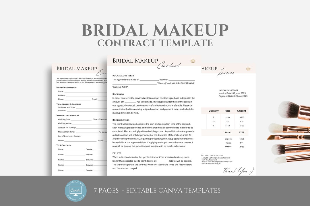 Editable Bridal Makeup Contract Template, Professional Makeup Contract ...