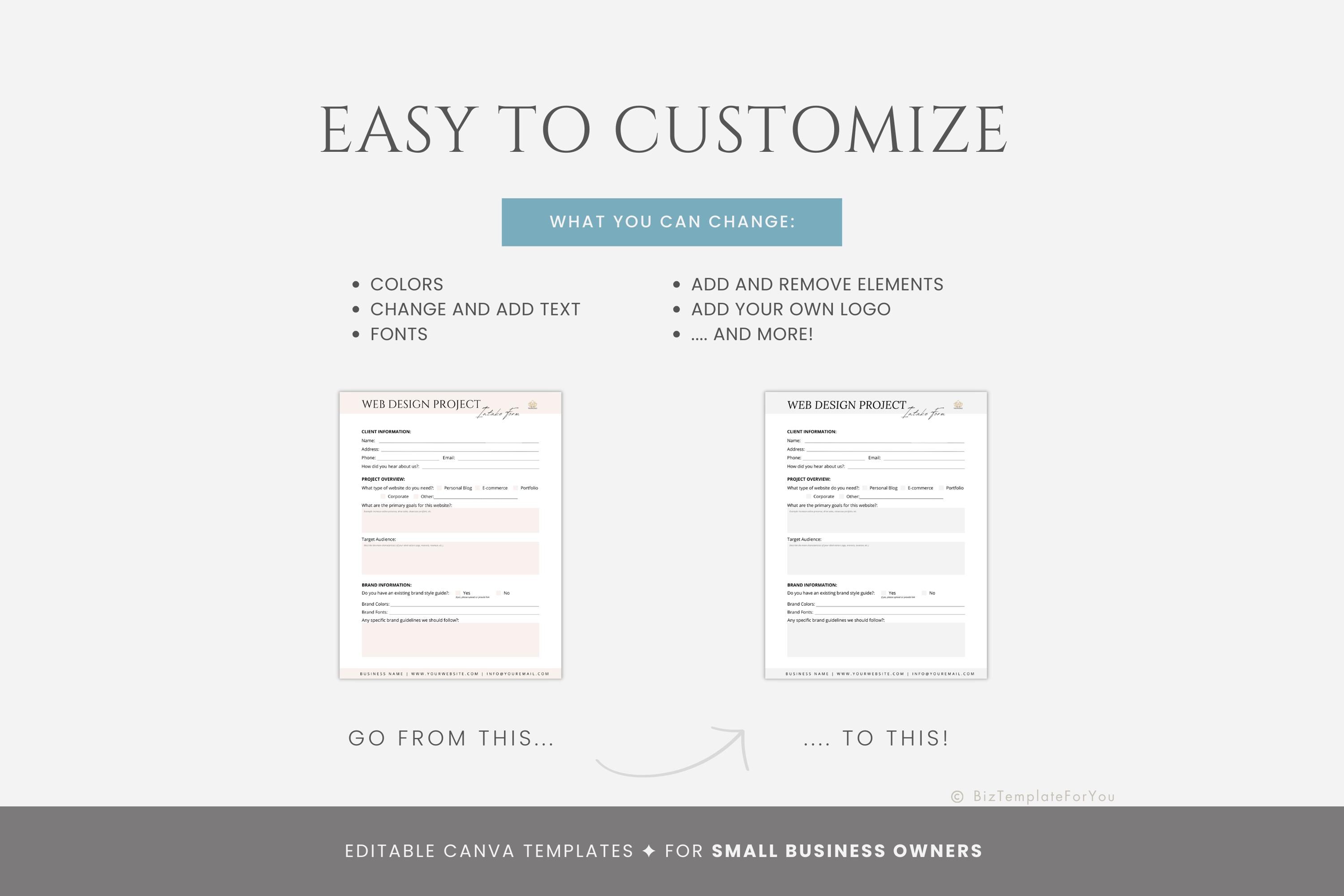 Editable Web Design Project Intake Form Template, Freelance Website ...