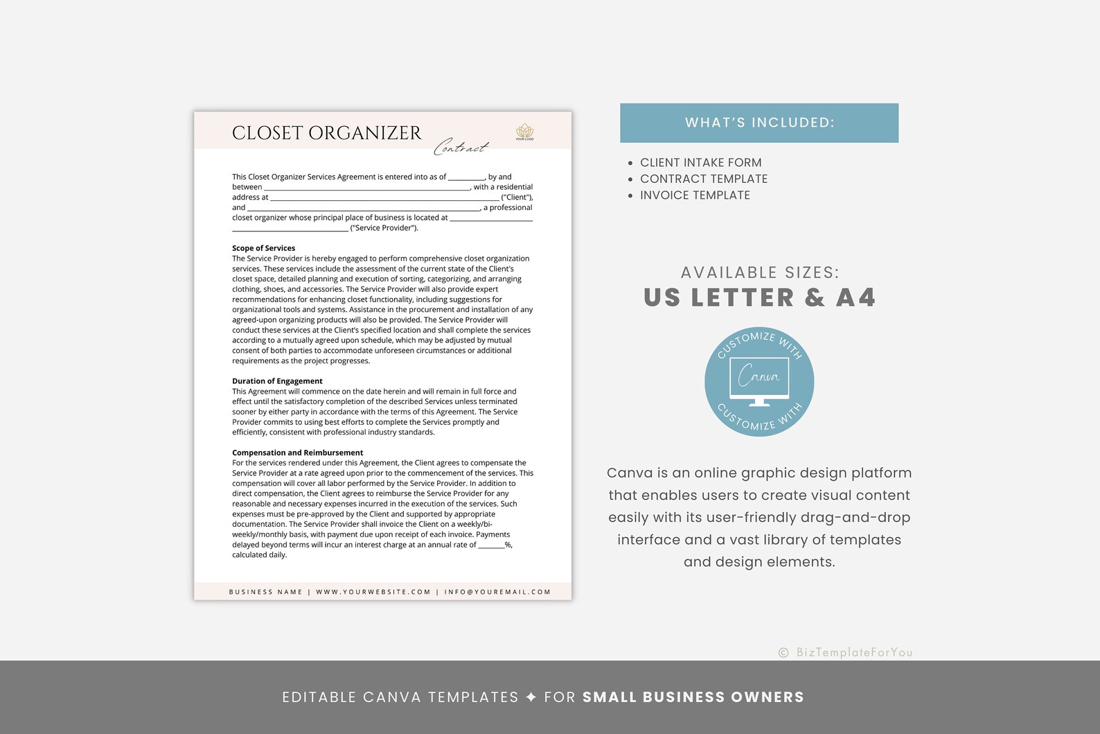 Editable Closet Organizer Contract Template, Client Intake Form ...