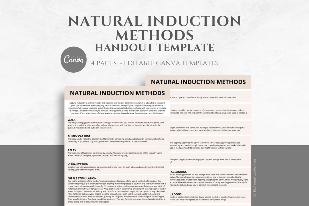 Editable Natural Induction Methods Handout Template, Doula Tool, Birth ...