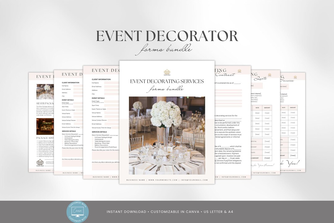 Event Decorating Forms Bundle, Templates for Decorators, Party ...
