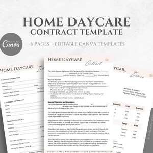 Editable Home Daycare Contract Template, Childcare Service Agreement ...
