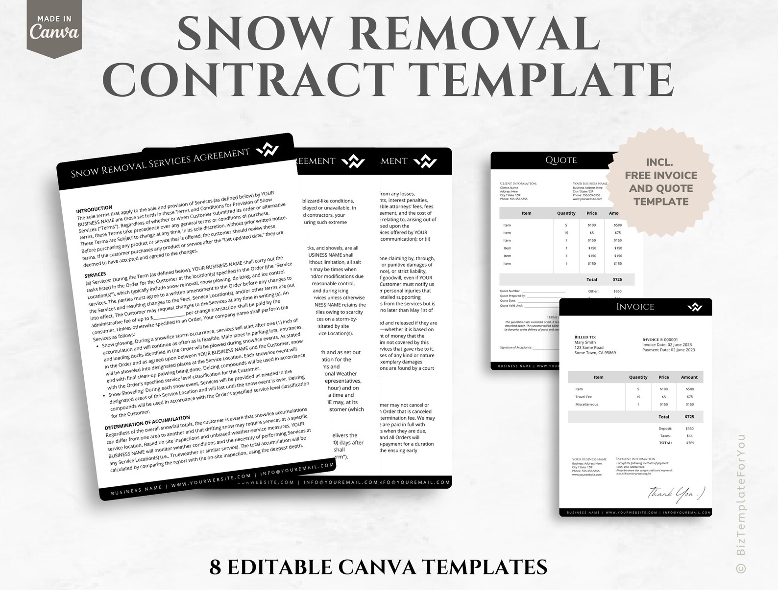 Editable Snow Removal Contract Template Professional Snow - Etsy