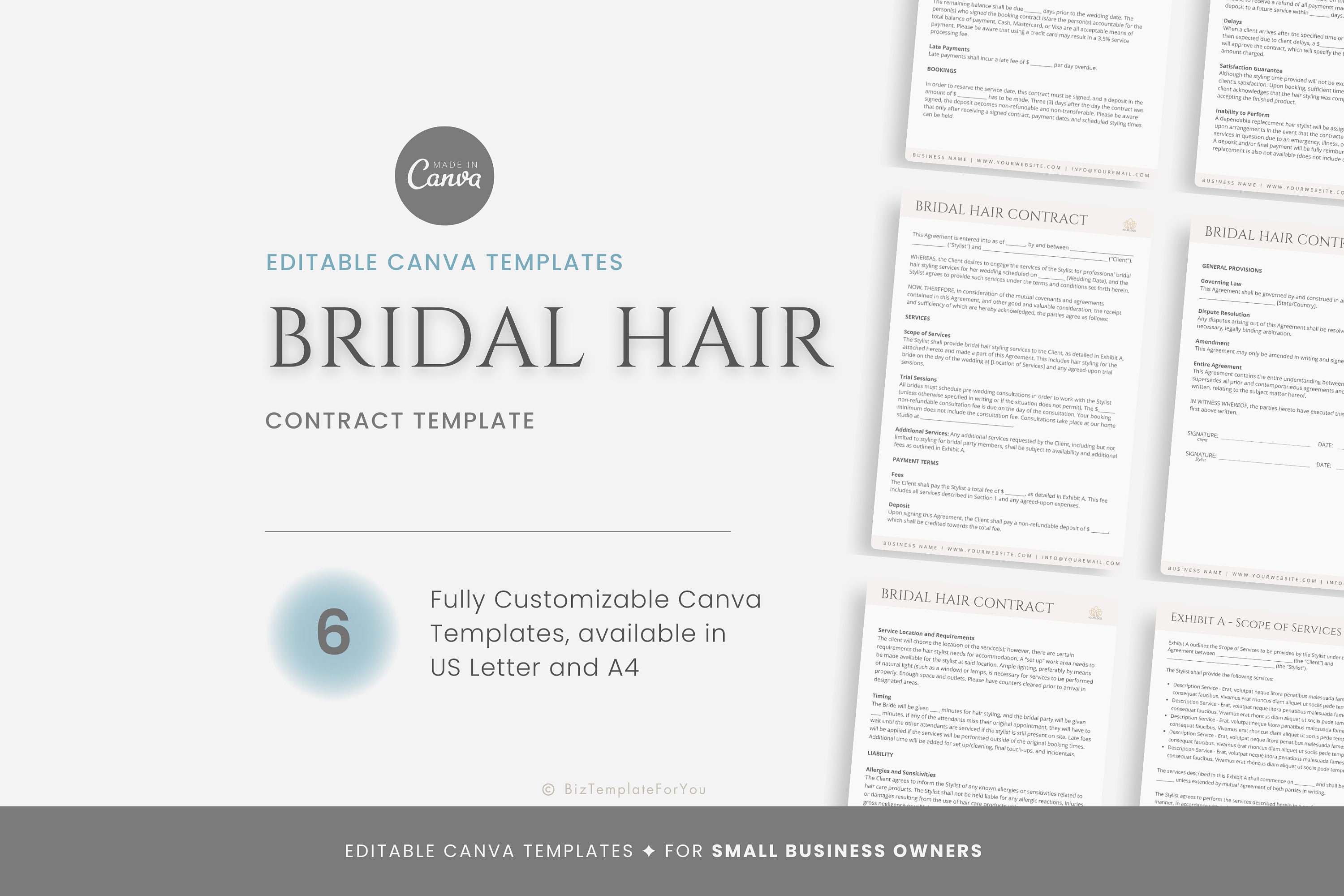 Editable Professional Bridal Hair Contract Template for Freelance ...