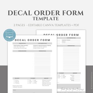 Editable Decal Order Form Template, Printable Decal Order Form Template ...