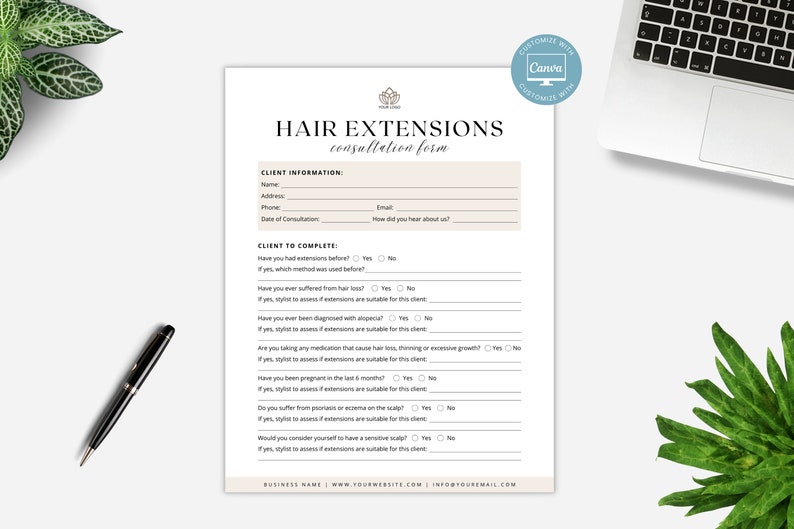 Editable Hair Extensions Forms Bundle, Templates for Hairstylists ...
