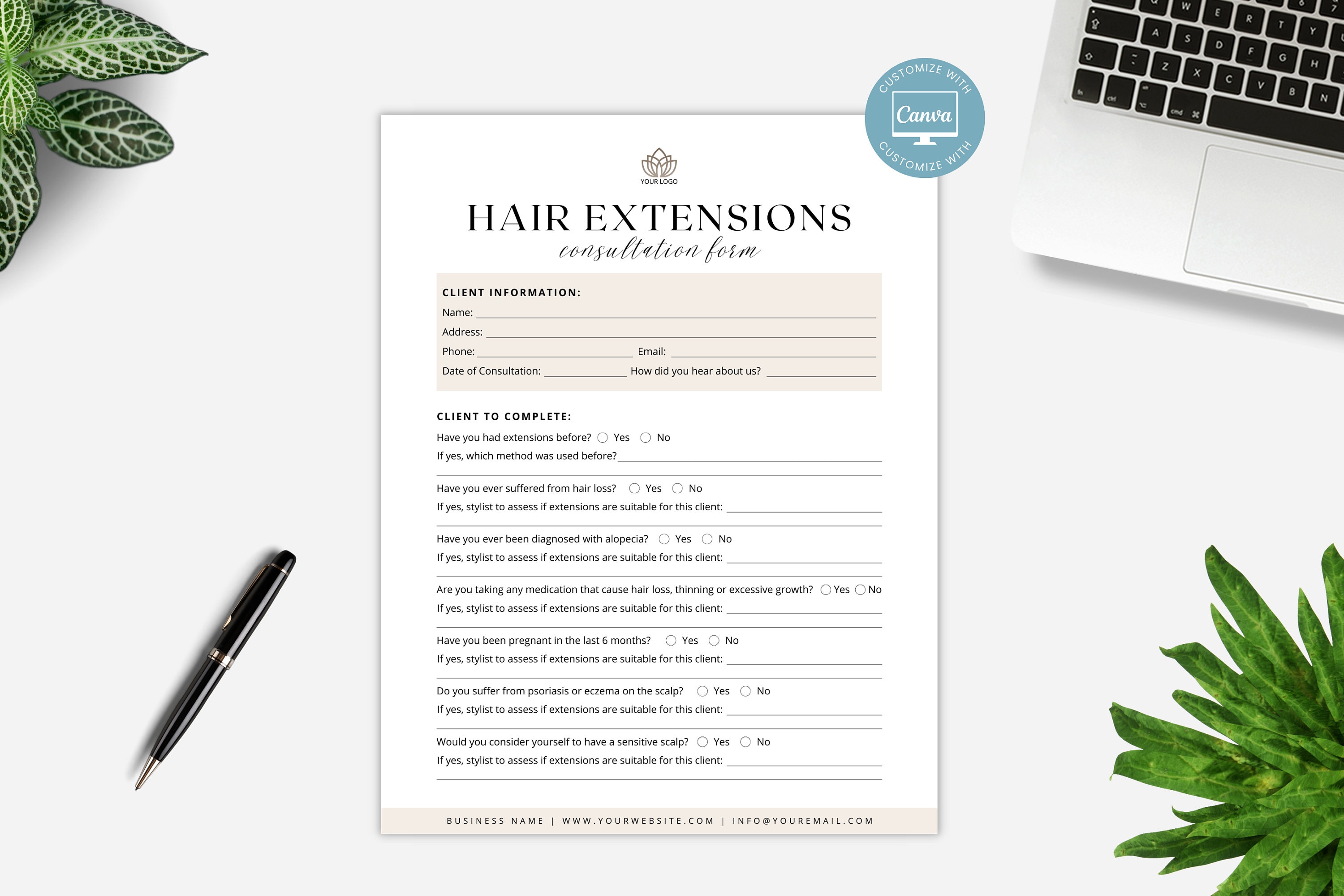 Editable Hair Extensions Forms Bundle, Templates for Hairstylists ...