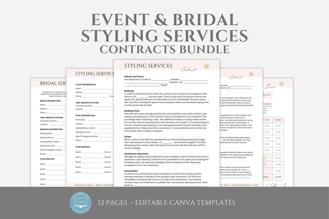 Editable Event and Bridal Styling Services Contract Template Bundle ...