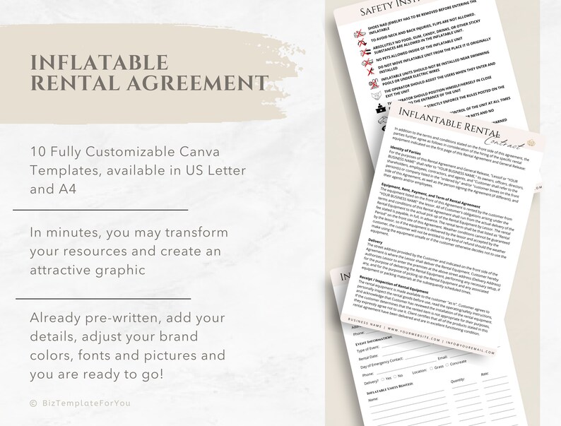 Editable Inflatable Rental Agreement Template Bounce House - Etsy