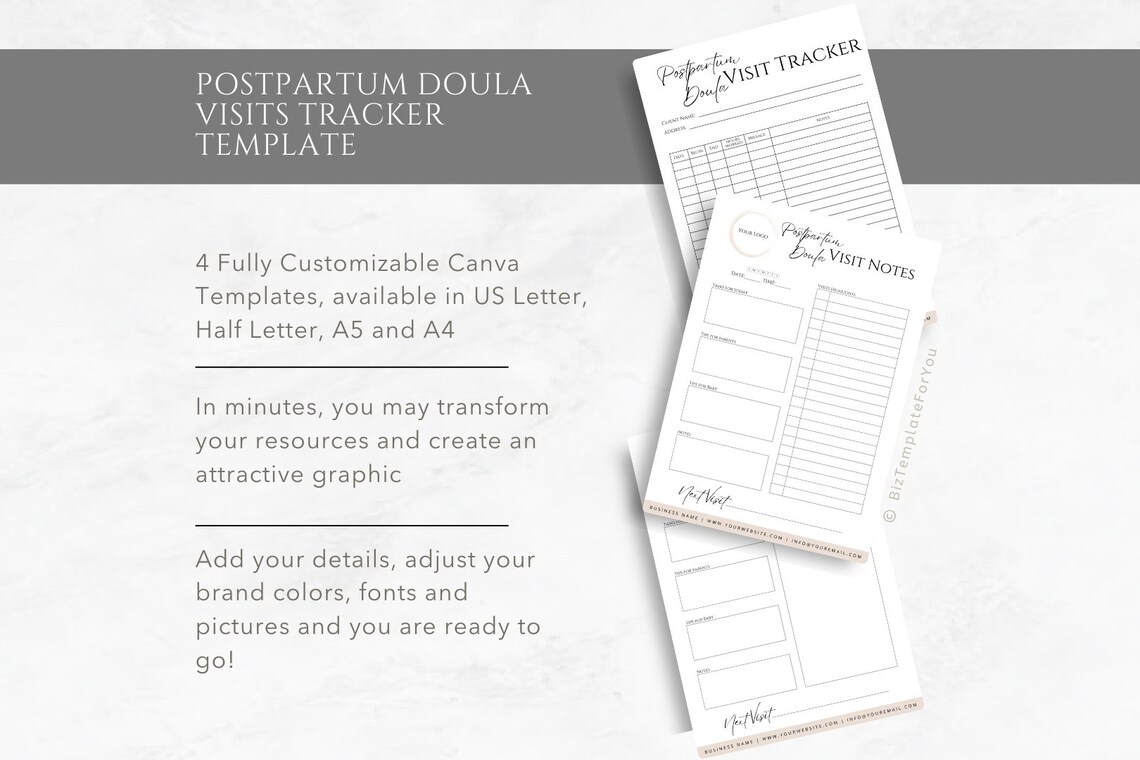 Editable Postpartum Doula Visits Notes and Tracker Templates. Doula Log ...