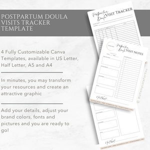 Editable Postpartum Doula Visits Notes and Tracker Templates. Doula Log ...