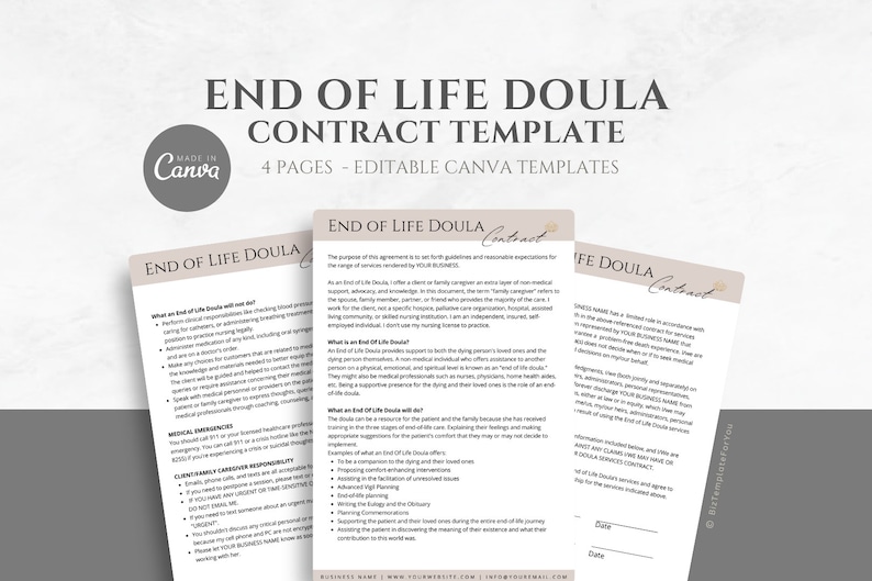 Editable End of Life Doula Contract Template, Death Doula Service ...